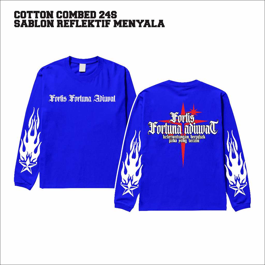 Jual HIKARI - T-Shirt Fortis Fortuna Adiuvat Warna Biru Menyala - Long ...