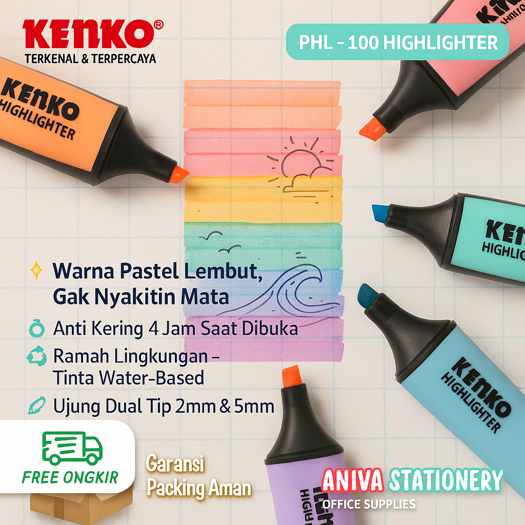 Jual KENKO Highlighter PHL-100 - Spidol Stabilo Warna Pastel ...