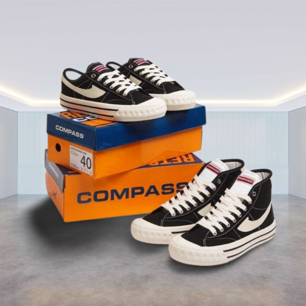 Jual Sepatu Compass Retrograde High Black White Sneakers Compass ...