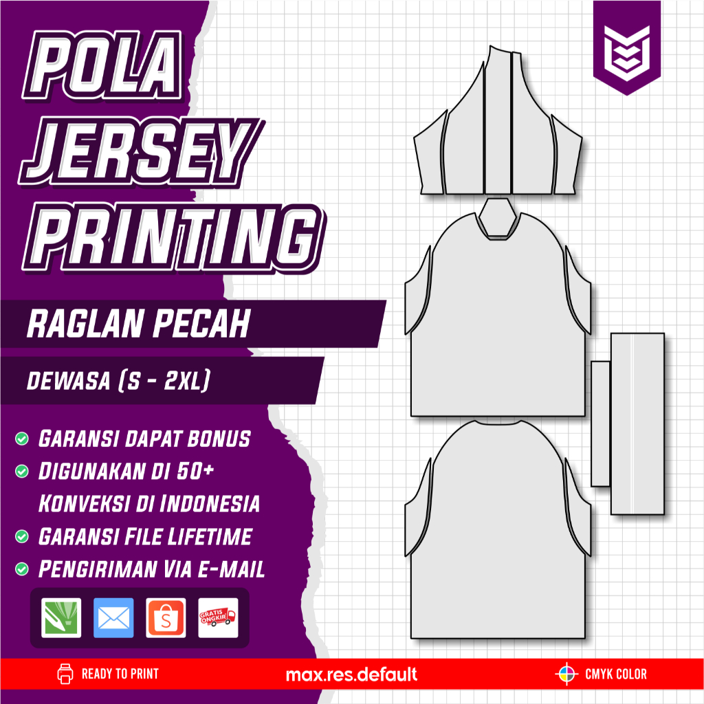 Jual POLA JERSEY PRINTING RAGLAN PECAH Model Kerah O-Neck & V-Neck ...