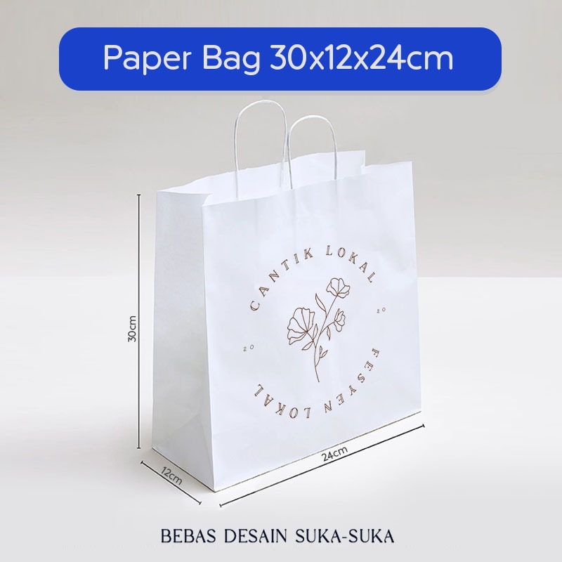 Jual Paper Bag Kado Putih 30x12x24 CM (BEBAS SABLON) Paperbag Polos ...