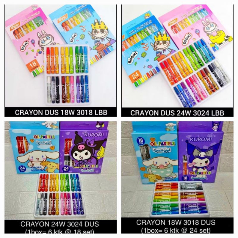 Jual Crayon Oil Dry Pastel Krayon Kemasan Dus Labubu 18 Warna 3018 / 24 ...