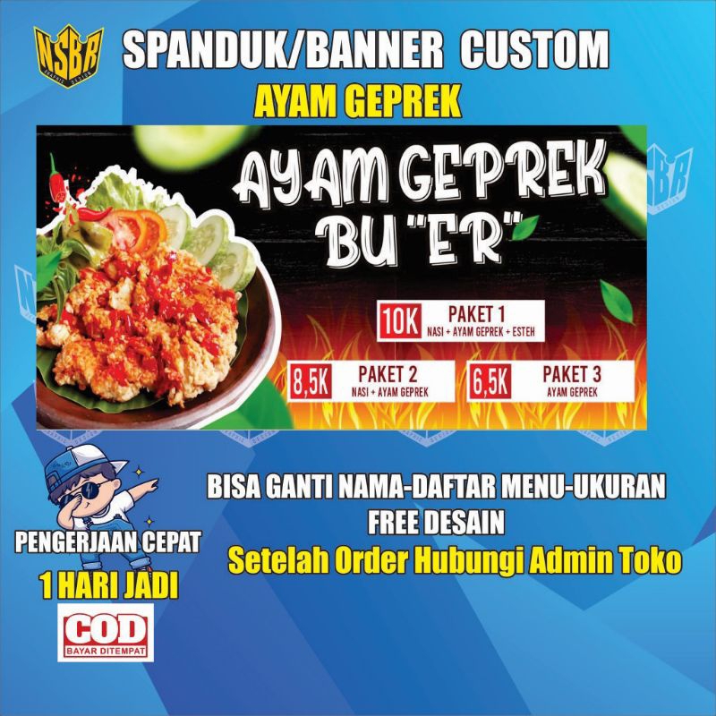 Jual Cetak Spanduk Banner Ayam Geprek Bisa Ganti Nama Free Desain | 1 ...