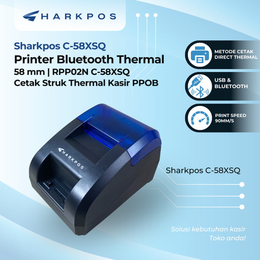Jual Sharkpos C58XSQ Printer Bluetooth 58mm Cetak Struk Thermal Kasir PPOB USB RJ11 | Shopee ...