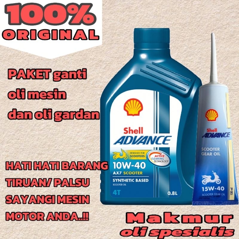 Jual ORIGINAL Paket Oli Matic Shell Advance AX7SC 10W-40 0,8L + Oli ...
