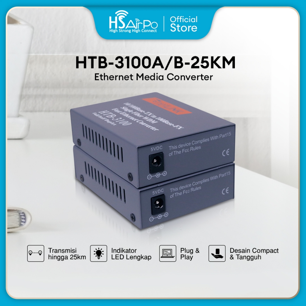 Jual HSAirPo HTB3100 A+B Fiber Optic Optical Media Converter HTB-3100 Netlink 10/100Mbps RJ45 ...