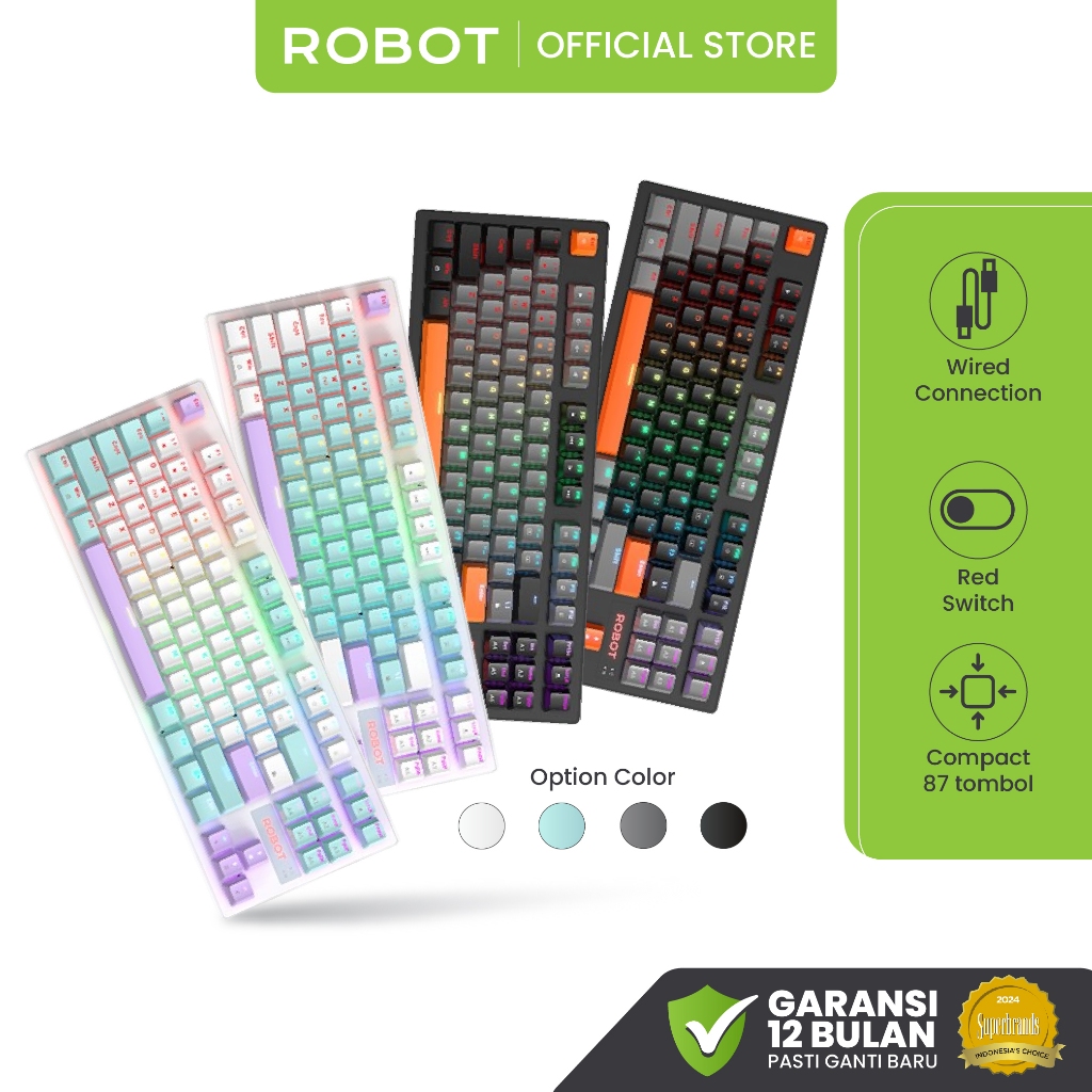 Jual ROBOT Keyboard Gaming Mechanical Red Switch 87 Keys RGB Light ...
