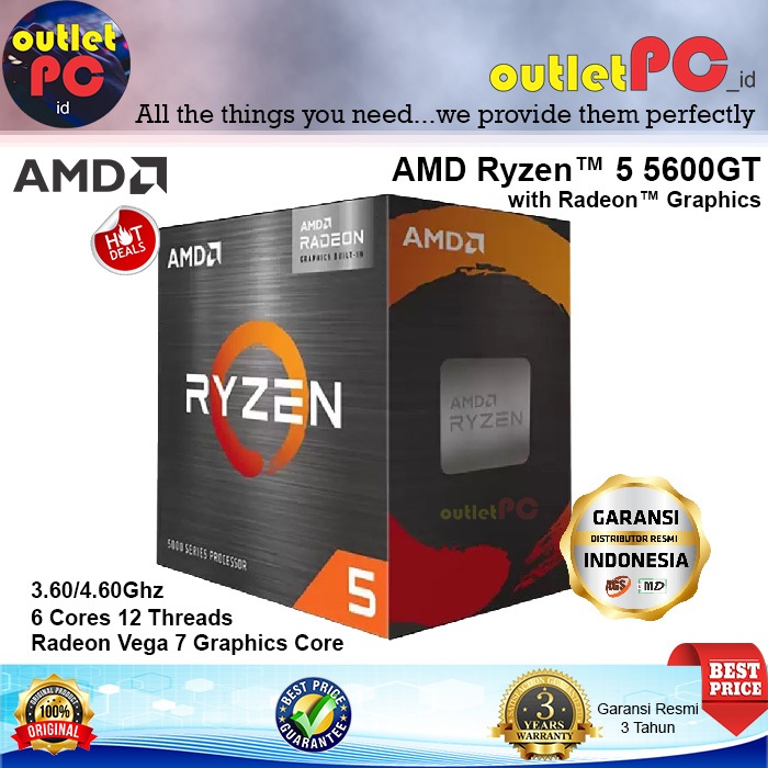 Jual AMD Ryzen 5 5600GT 6 Cores 12 Threads Cezanne with Radeon Vega 7 Graphics AM4 5600 GT 5600 ...