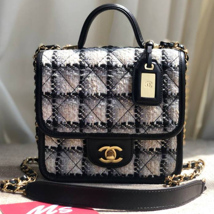 Jual TAS WANITA M1C TWEED TOP HANDLE BLACK WHITE | Shopee Indonesia