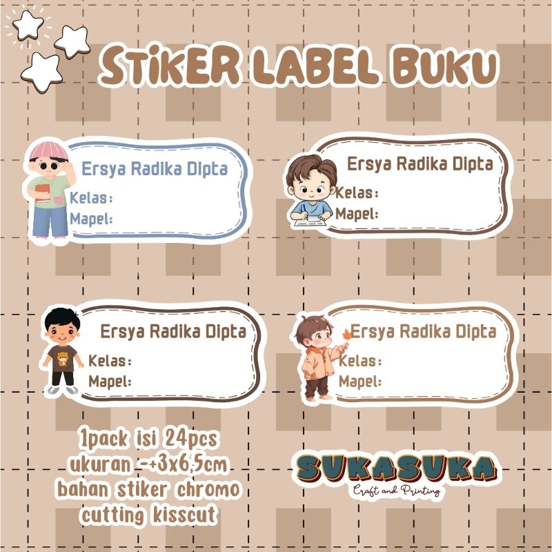 Jual stiker mata pelajaran custom / stiker label buku / stiker anak ...