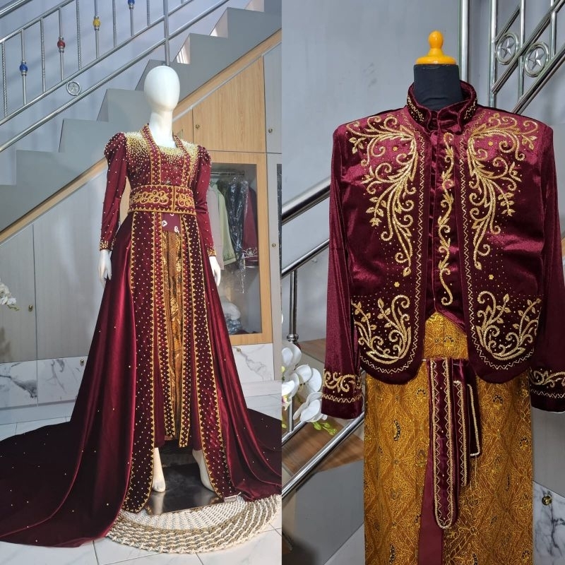 Jual COUPLE BELUDRU FULL PAYET EKOR PANJANG //GAUN COUPLE PENGANTIN ...