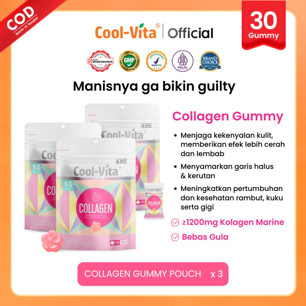 Jual coolvita 3/4 pouch collagen gummy rasa Jeruk Bali dan Lemon | Gummy Sehat Penuh Manfaat ...
