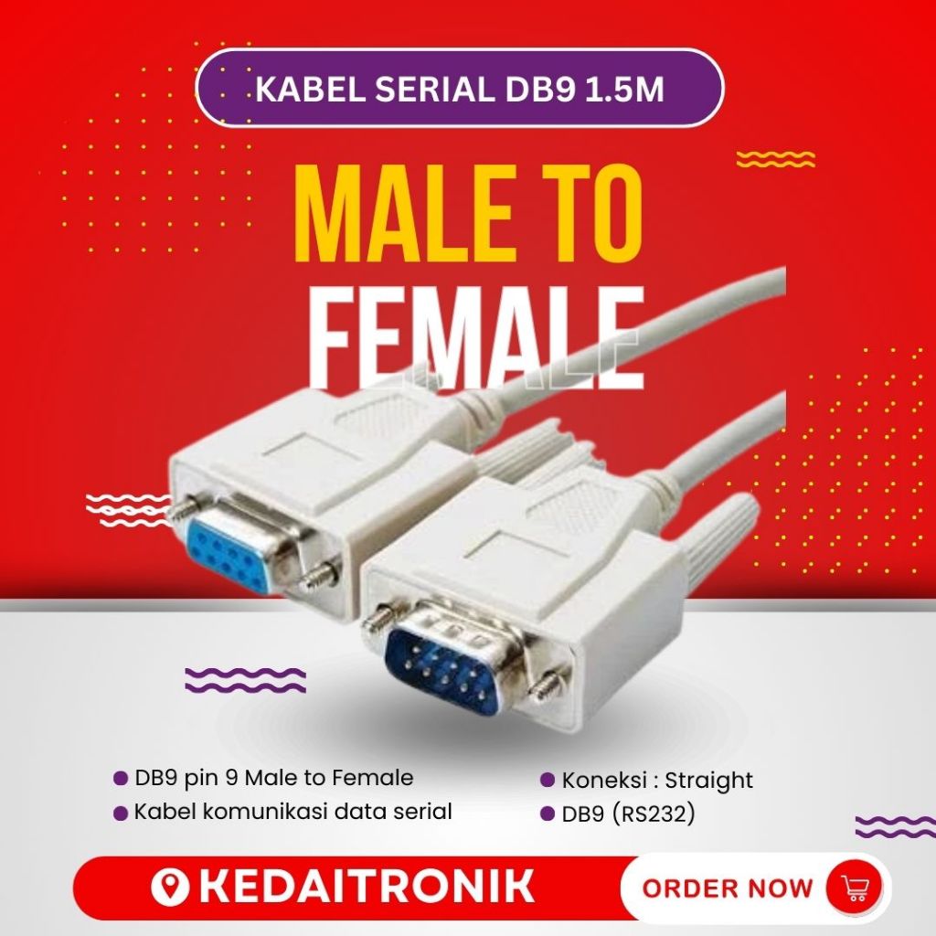 Jual Kabel Serial DB9 RS232 Male to Female 1.5M 1.5 Meter DB 9 | Shopee ...