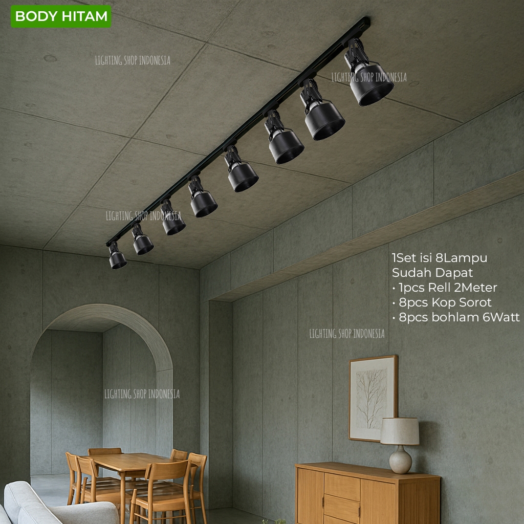 Jual Lampu sorot track led 6watt rell 2meter 1set spotlight fiting e27 ...