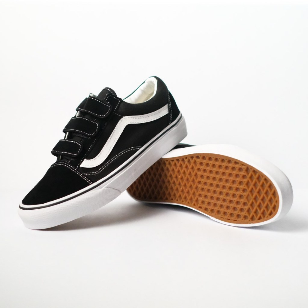 Jual Sepatu Old Skool Velcro Black White | Shopee Indonesia