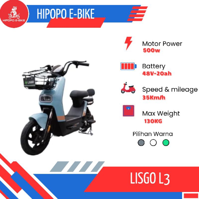 Jual Sepeda Listrik Lisgo L3 500 Watt | Garansi Resmi | Shopee Indonesia