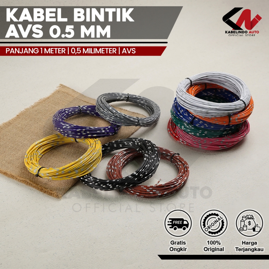 Jual Kabel Bintik AVS 0.5MM x 1M Kabel Otomotif Body Mobil Motor Serabut Tembaga | Shopee Indonesia