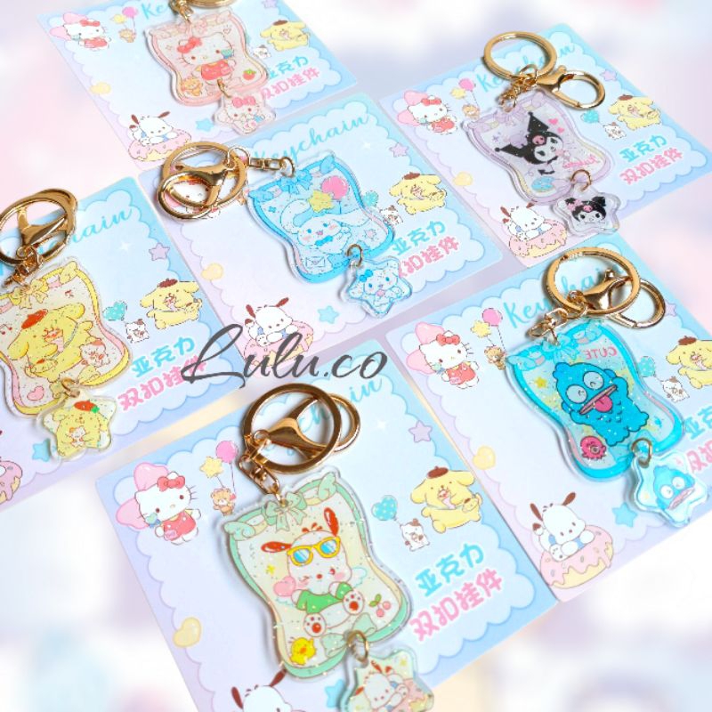 Jual Gantungan kunci acrylic glitter YSK1 CINNAMOROLL POCHACCO KUROMI ...