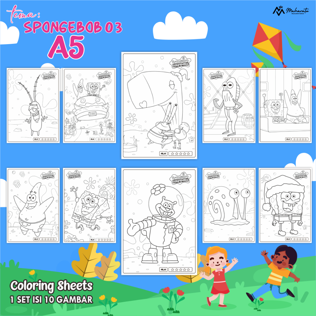 Jual [TEMA SPONGEBOB 03] KERTAS MEWARNAI ANAK - LEMBAR GAMBAR 1 SET ISI ...