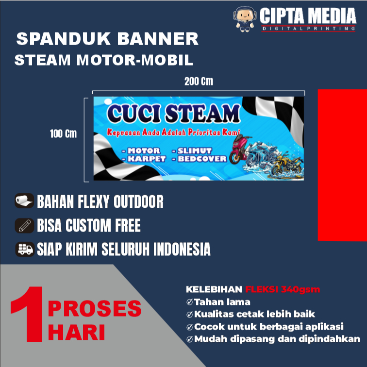Jual CETAK SPANDUK / BANNER STEAM MOTOR MOBIL - CUCI MOTOR DAN MOBIL ...