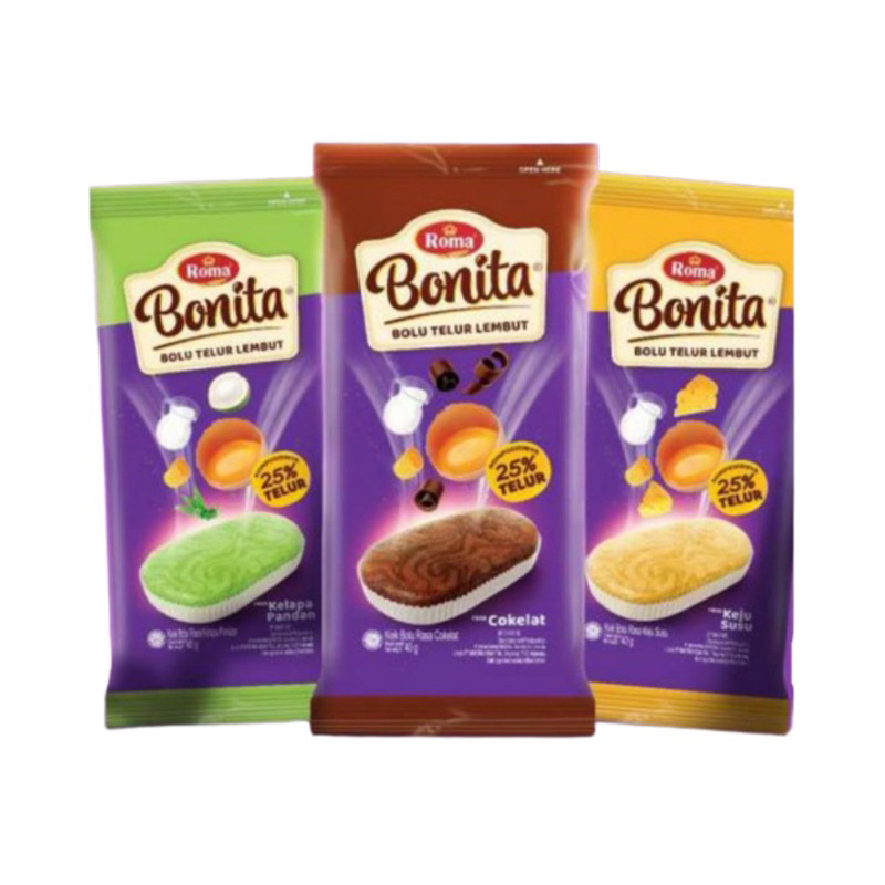 Jual Roma Bonita Bolu Telur 1 Box isi 12 Pcs Cokelat Keju Susu Kelapa ...