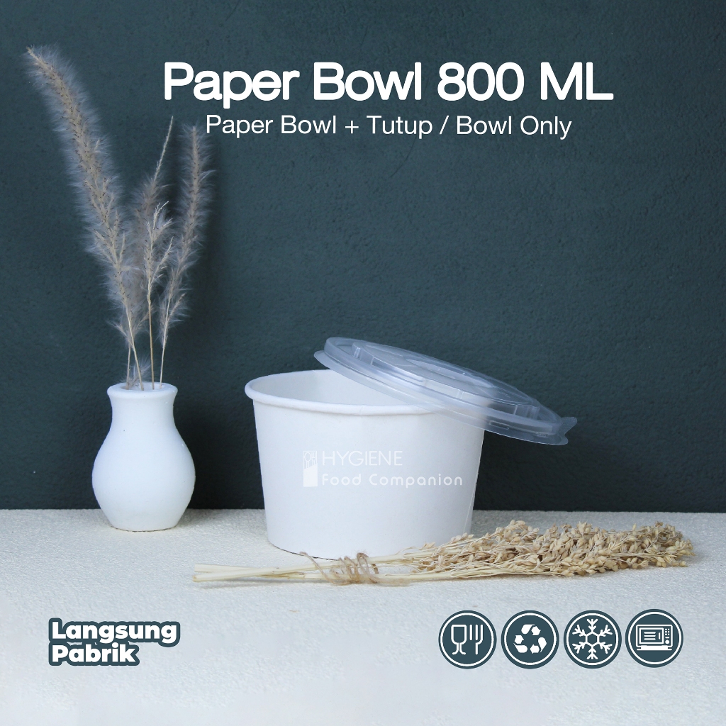 Jual Paper Rice Bowl Putih/ Paper Bowl + Tutup 800ml / Mangkok Kertas ...