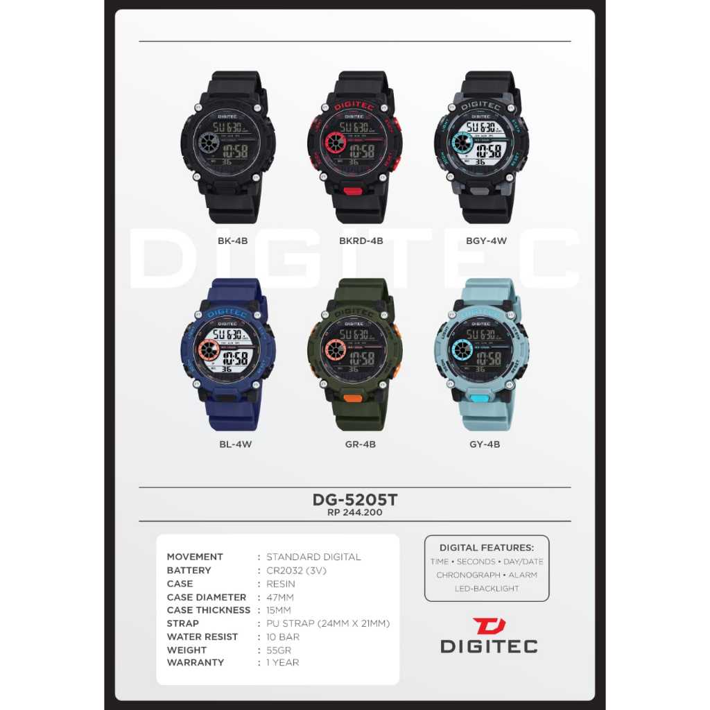 Jual DIGITEC 5205 Digital Water Resistant Men's Watch Original | Shopee ...