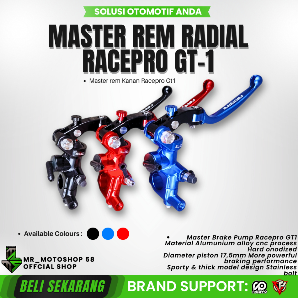 Jual MASTER REM RACEPRO SINGLE RADIAL GT-1 17MM KOPLING KIRI RACE PRO ...