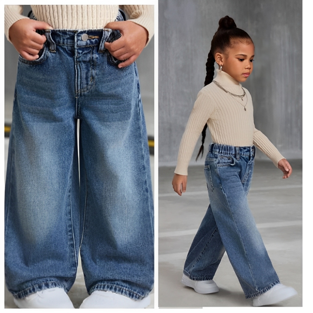 Jual Arrokids Baggy Jeans Tebal Retro Perempuan Wide Leg Long Anak Anak ...
