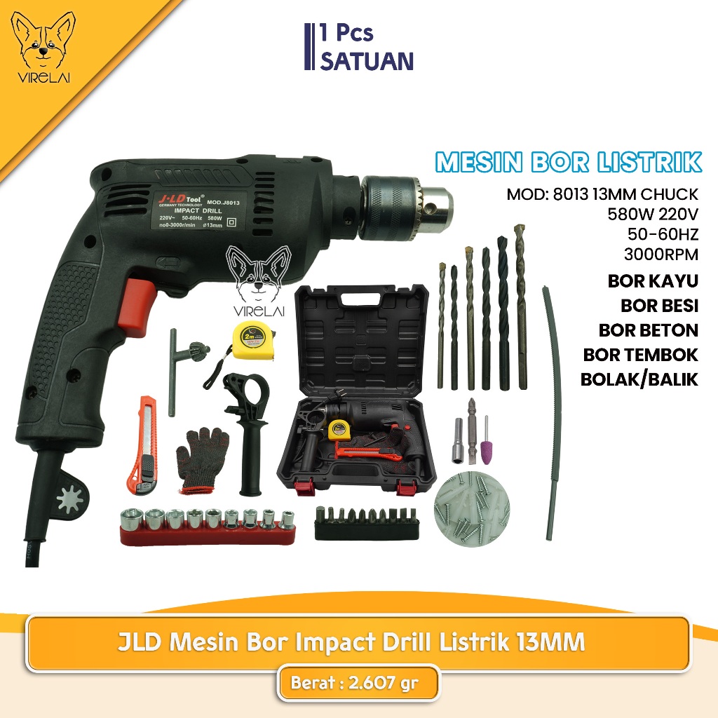 Jual mesin bor impact listrik 580W 13mm impact bor Set Bor tangan ...