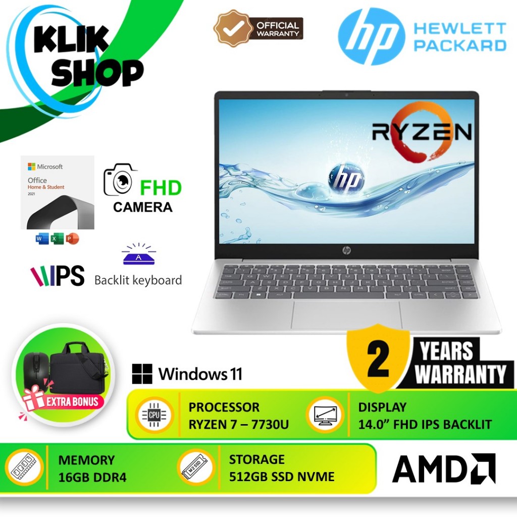 Jual Laptop HP Ryzen 7 7730U 16GB 512GB Radeon Windows 11 Home 14 Inch ...