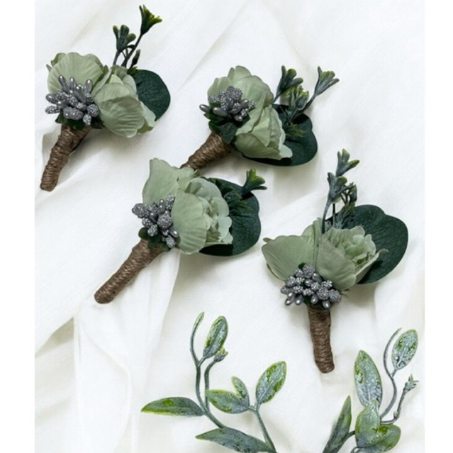 Jual sage boutonniere hijau bunga dada jas pengantin groomsmen wedding ...