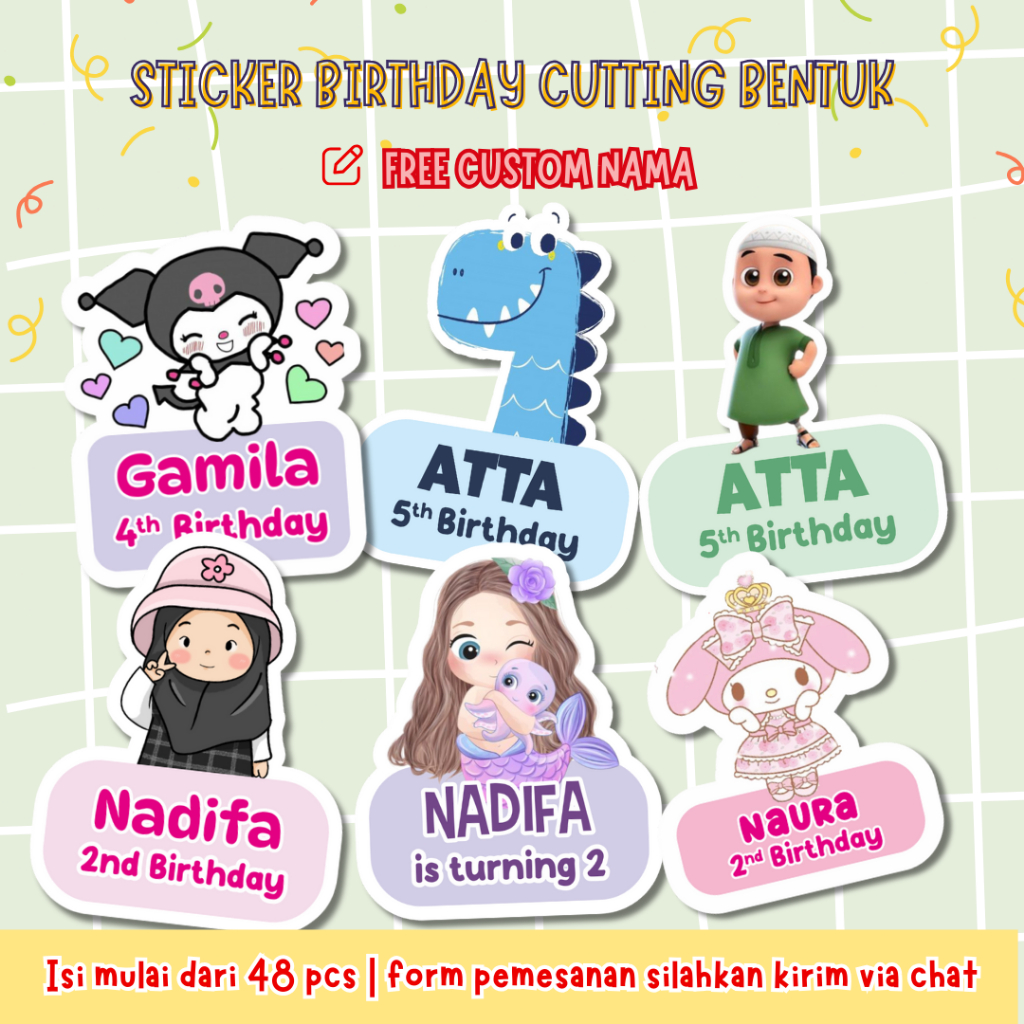 Jual Sticker Cutting Bentuk Souvenir Stiker Bentuk Ulang Tahun Anak ...