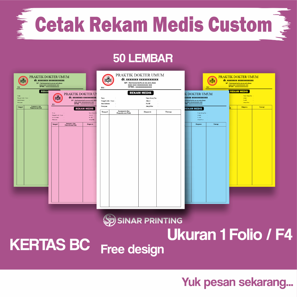 Jual Cetak Rekam Medis Custom Ukuran F4 / FOLIO Bahan kertas BC ...