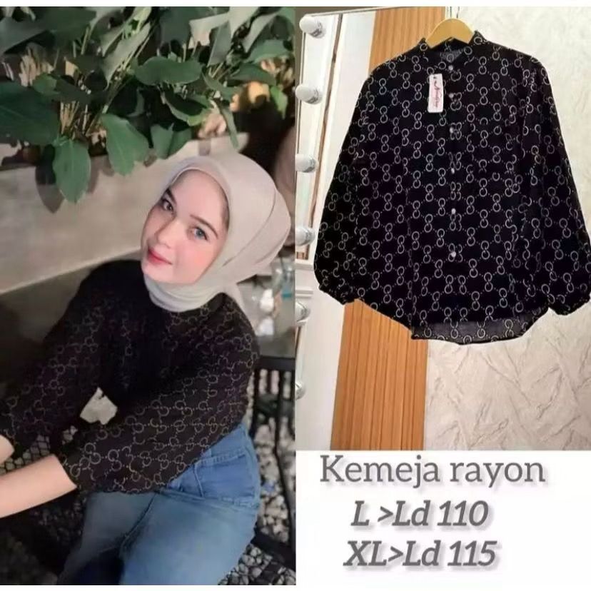 Jual Atasan Kemeja Rayon Motif Wanita Kekinian | Kemeja Viral Rayon ...