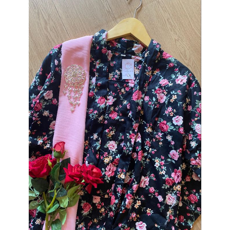 Jual KEBAYA KUTUBARU MODERN BUNGA JADUL DASAR HITAN BUNGA PINK ROSE ...