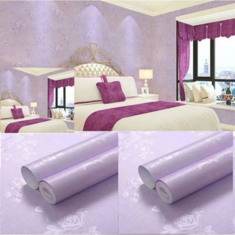 Jual Wallpaper Dinding Embos Bunga Mawar Ungu Daun Rambat Ukuran 45 Cm x 10 Meter | Shopee Indonesia