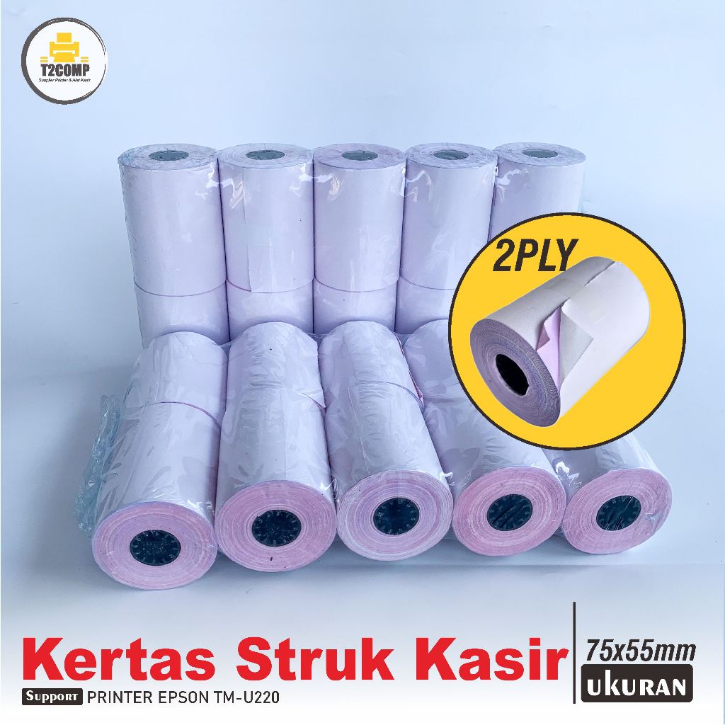 Jual Kertas Kasir 75 x 55 x 12 mm 2 ply / Kertas Kasir Printer Dot ...