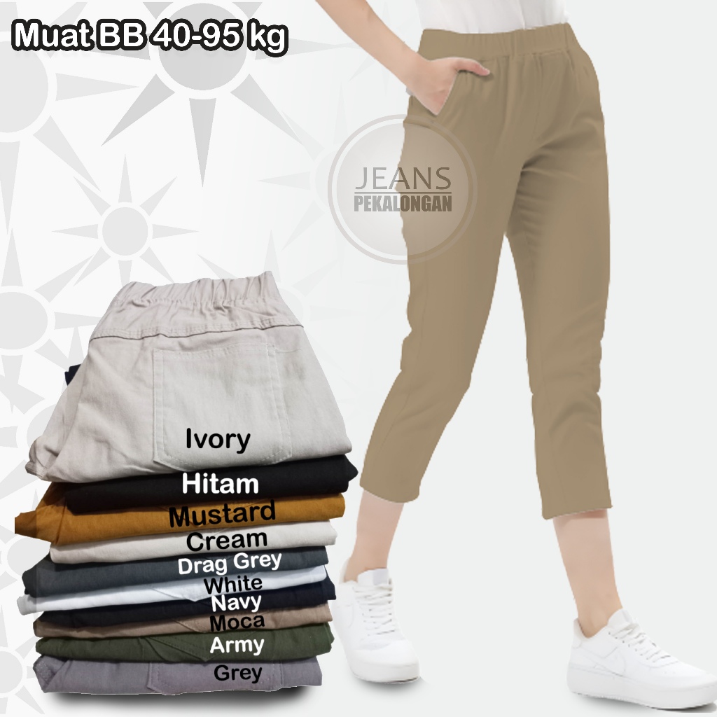 Jual GIO Celana Soft Jeans Wanita Jumbo Stretch 7/9 Pinggang Karet Gio ...