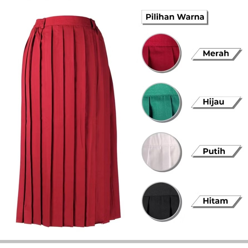 Jual Seragam Sekolah Rok Panjang SD MI / Model Lipit Rempel Warna Merah Putih Hijau Hitam Coklat ...