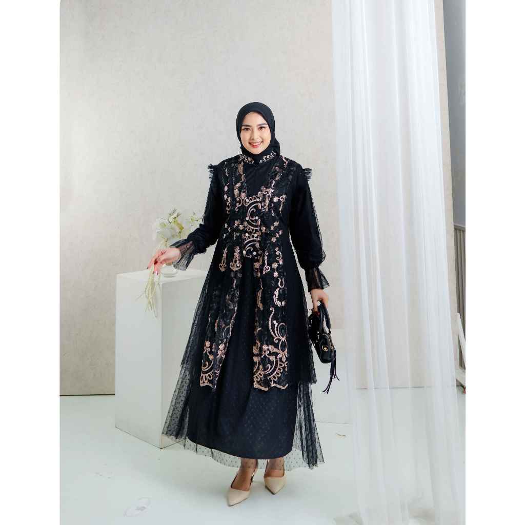 Jual MeeraIndonesia - Alenna Gamis Tulle Brukat Bordir Premium Semi Outer, Lepas Pasang, Model ...