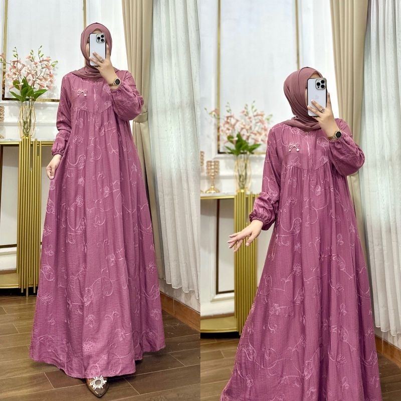 Jual Nura Collection Official - Gamis Katun Polo Bordir - Baju Gamis ...