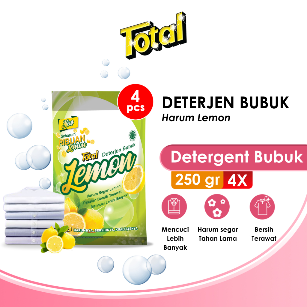 Jual Sabun Detergent Bubuk Total Lemon 250gr - 4 Pcs | Shopee Indonesia