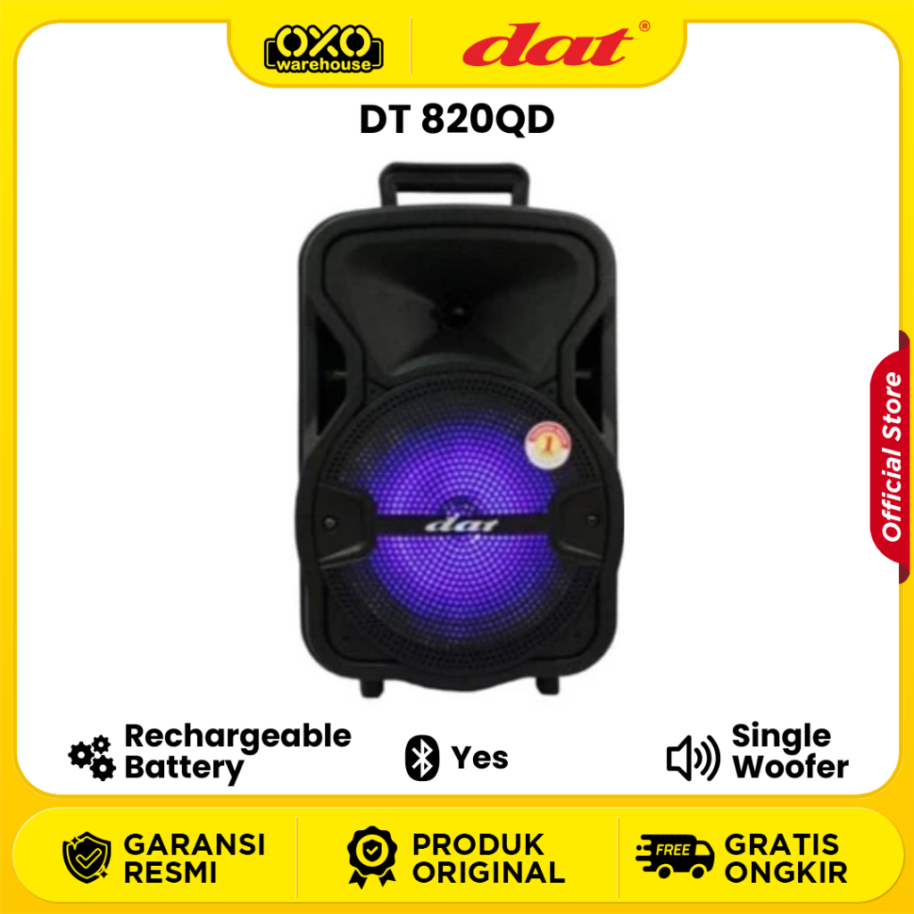 Jual DAT Speaker Portable DT-820QD Single Woofer 8 inch Bluetooth 2 Mic ...