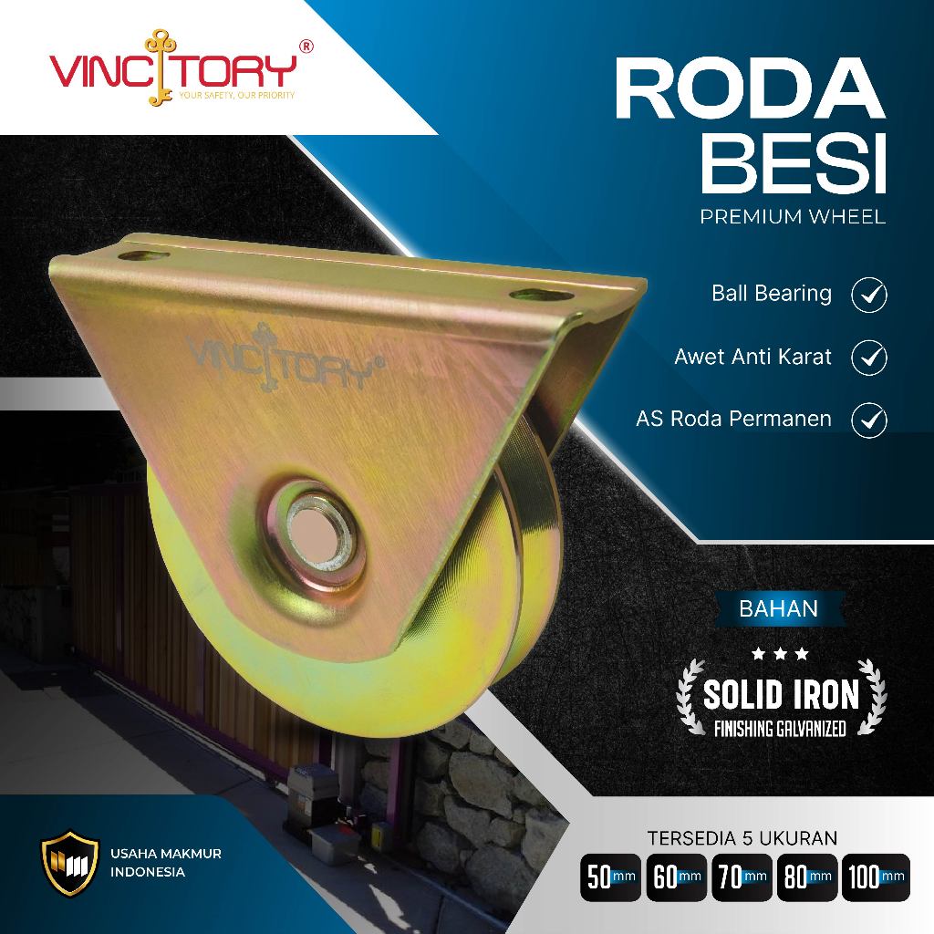 Jual Vincitory Roda Rel Pagar Besi 50mm 70mm 80mm 100mm U / V Kuningan ...
