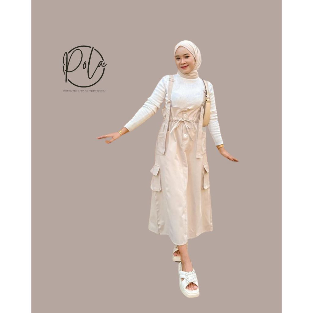 Jual Pola Wear Jessy Overall Rok Cargo Wanita 7/8 Catton Twill Korean ...