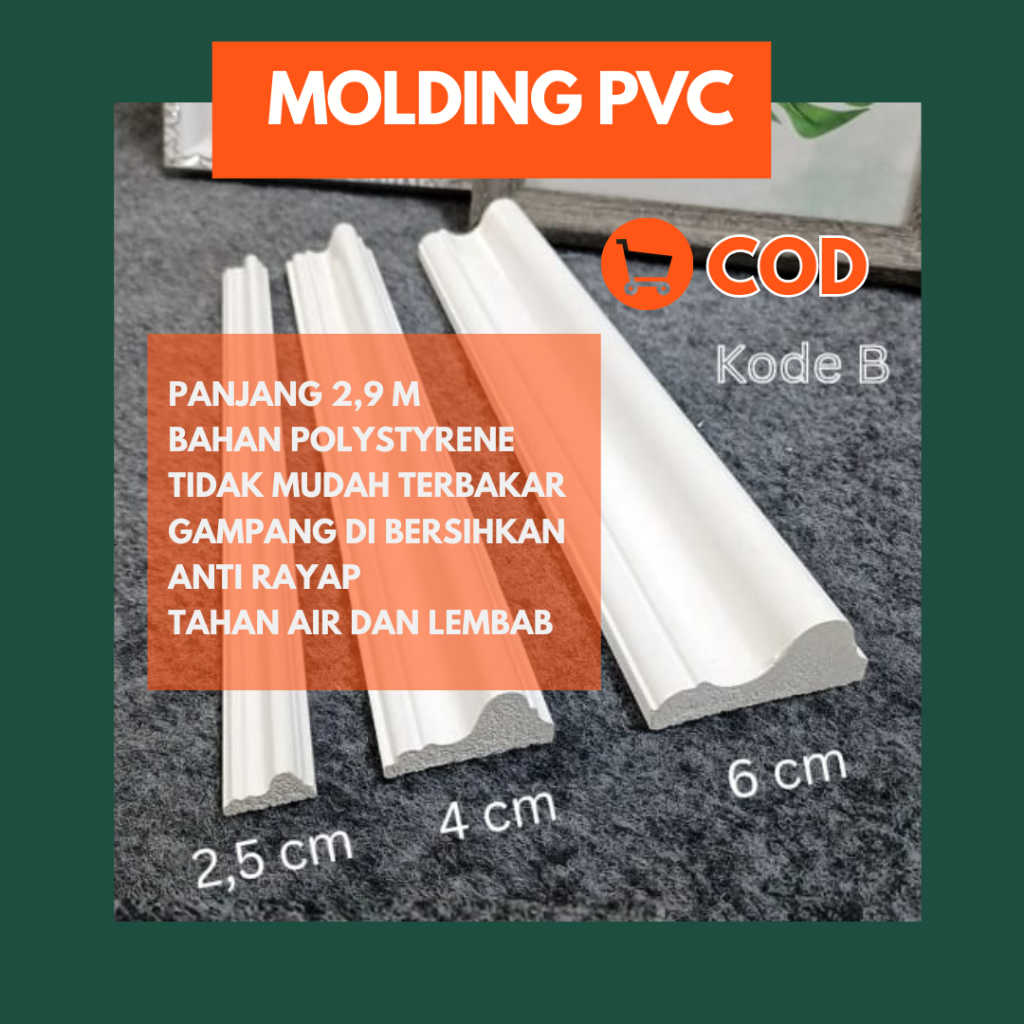 Jual (2,9 METER MODEL OMBAK) LIST MOLDING DINDING BAHAN PVC - LIST ...
