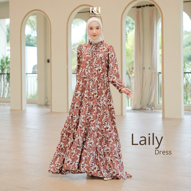 Jual Rh Col Laily Dress Panjang Motif Kerah Ruffle Variasi Tali Pita ...