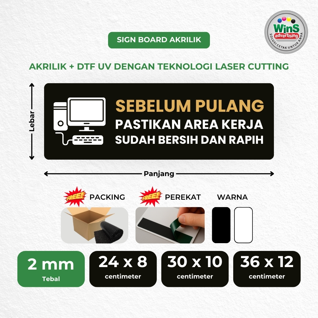 Jual Sign Akrilik Tanda Sebelum Pulang Pastikan Area Kerja Bersih dan ...