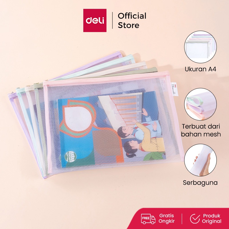 Jual Deli Zip Bag Document Bag Pouch Transparan Serbaguna A4 Polyester ...